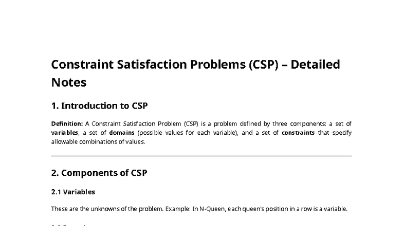 CSP Detailed Notes: Understanding Constraint Satisfaction Problems ...