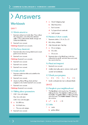 Cambridge Year 7 Global English Workbook Answers - Complete Solutions - Studocu
