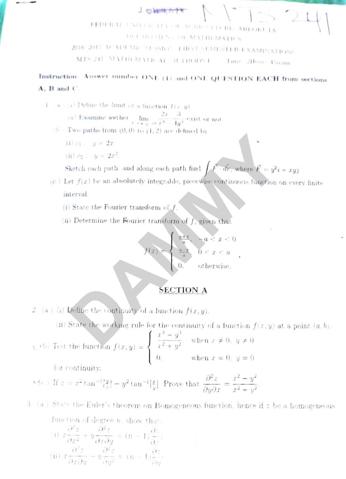MTS 241 Final Exam: Federal Agriculture Mathematics 2016/2017 - Studocu