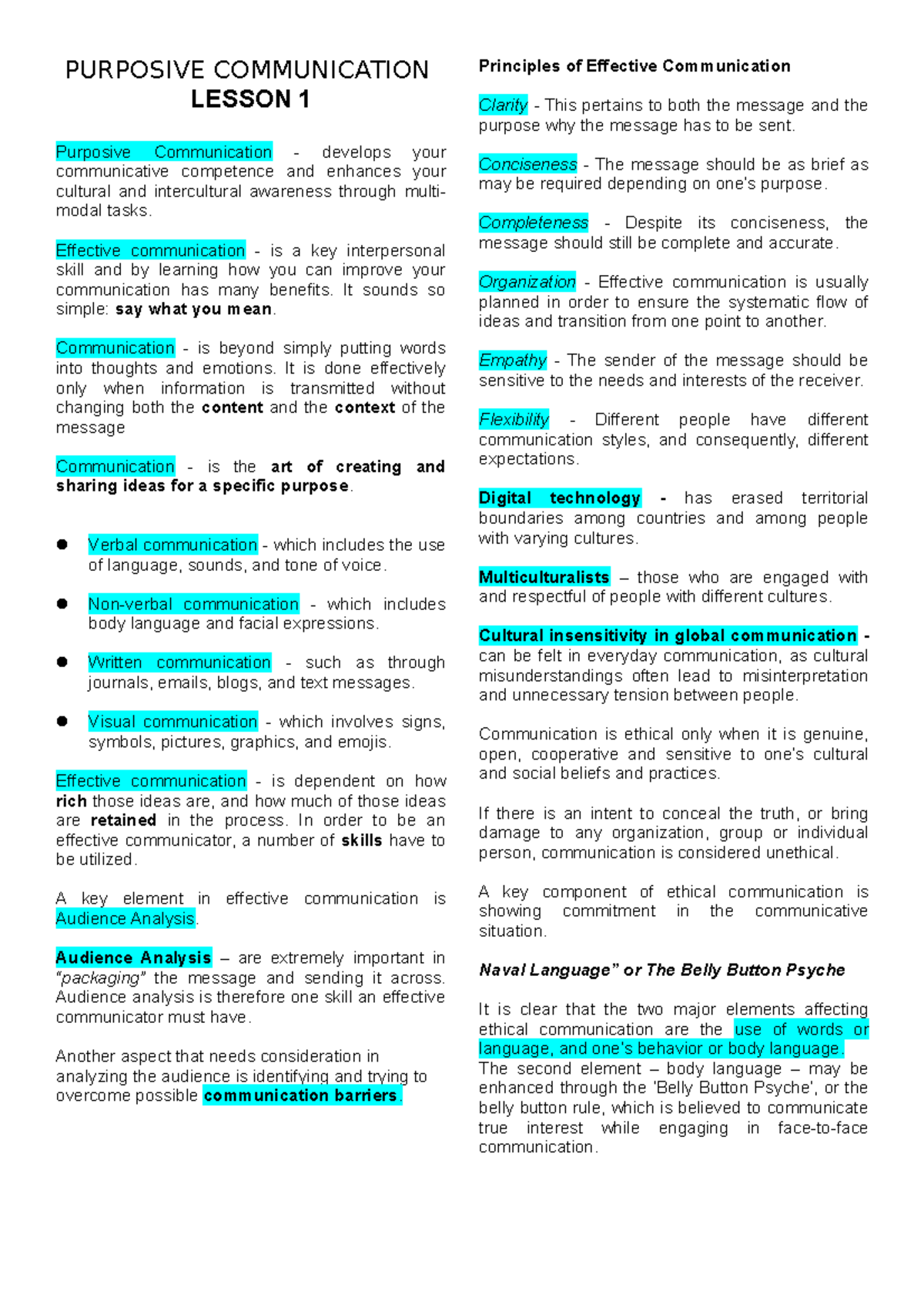 Purposive Communication Reviewer - PURPOSIVE COMMUNICATION LESSON 1 Purposive Communication ...
