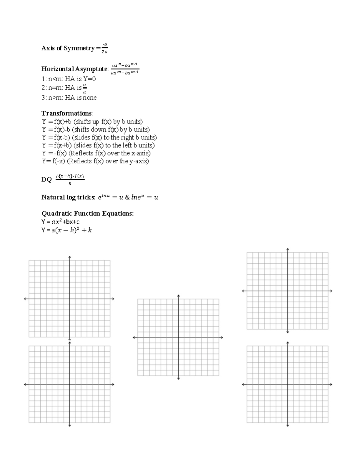 Study Guide - Axis of Symmetry = - $% Horizontal Asymptote ...