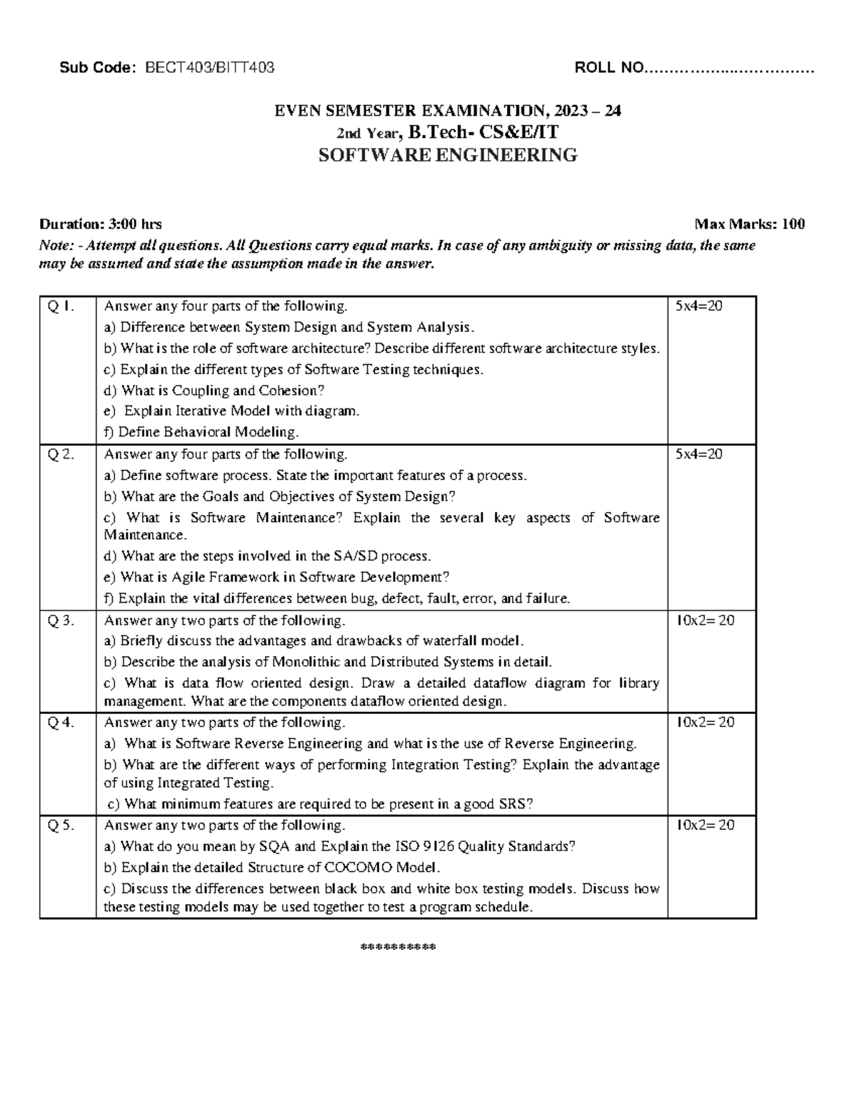 SE 2nd Year Final Exam Questions - Software Engineering 2023-24 - Studocu