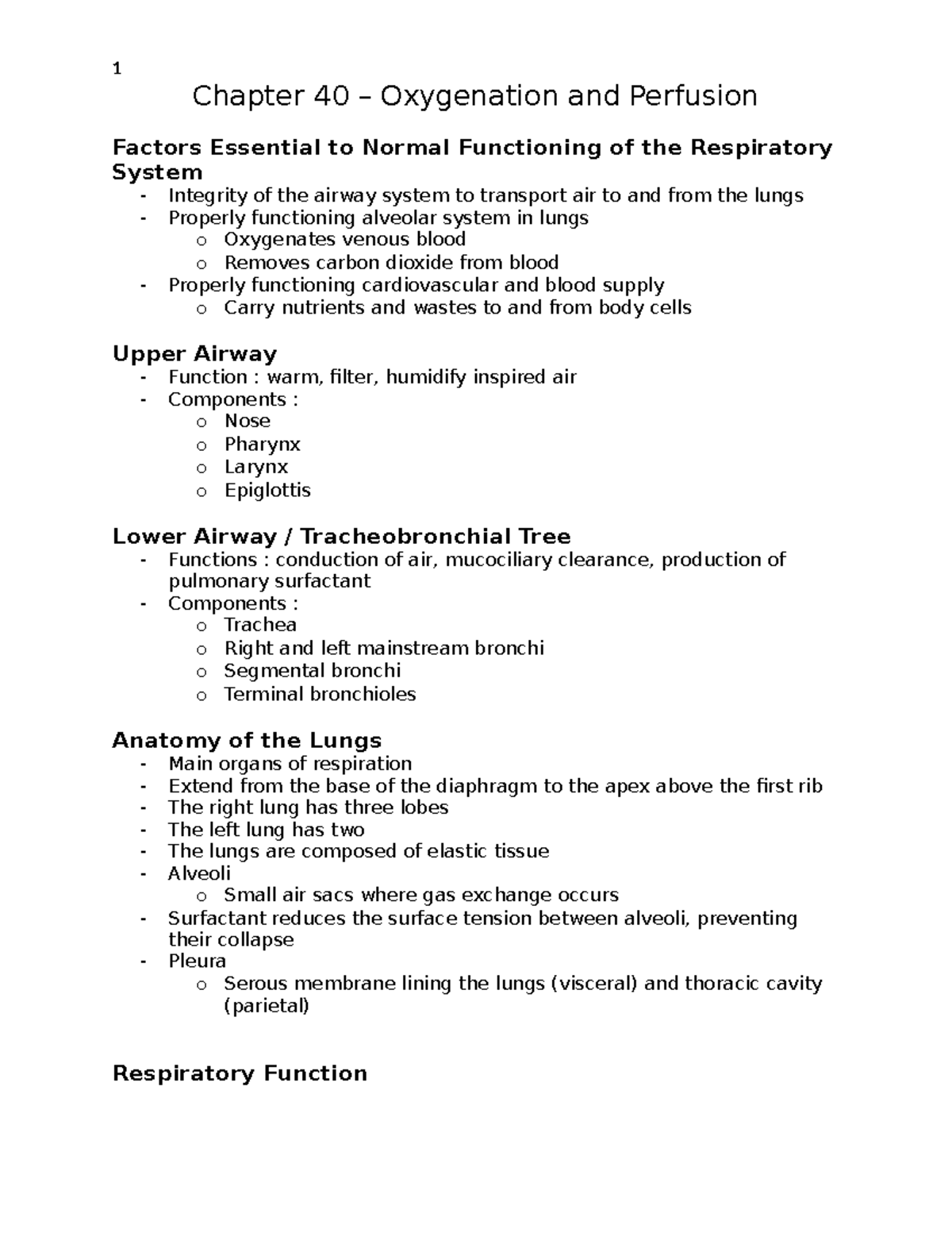 Chapter 40 - Oxygenation & Perfusion: Key Concepts & Functions - Studocu