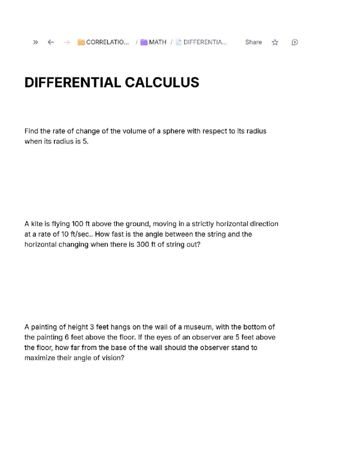 Differential Calculus Problems Difcal Studocu