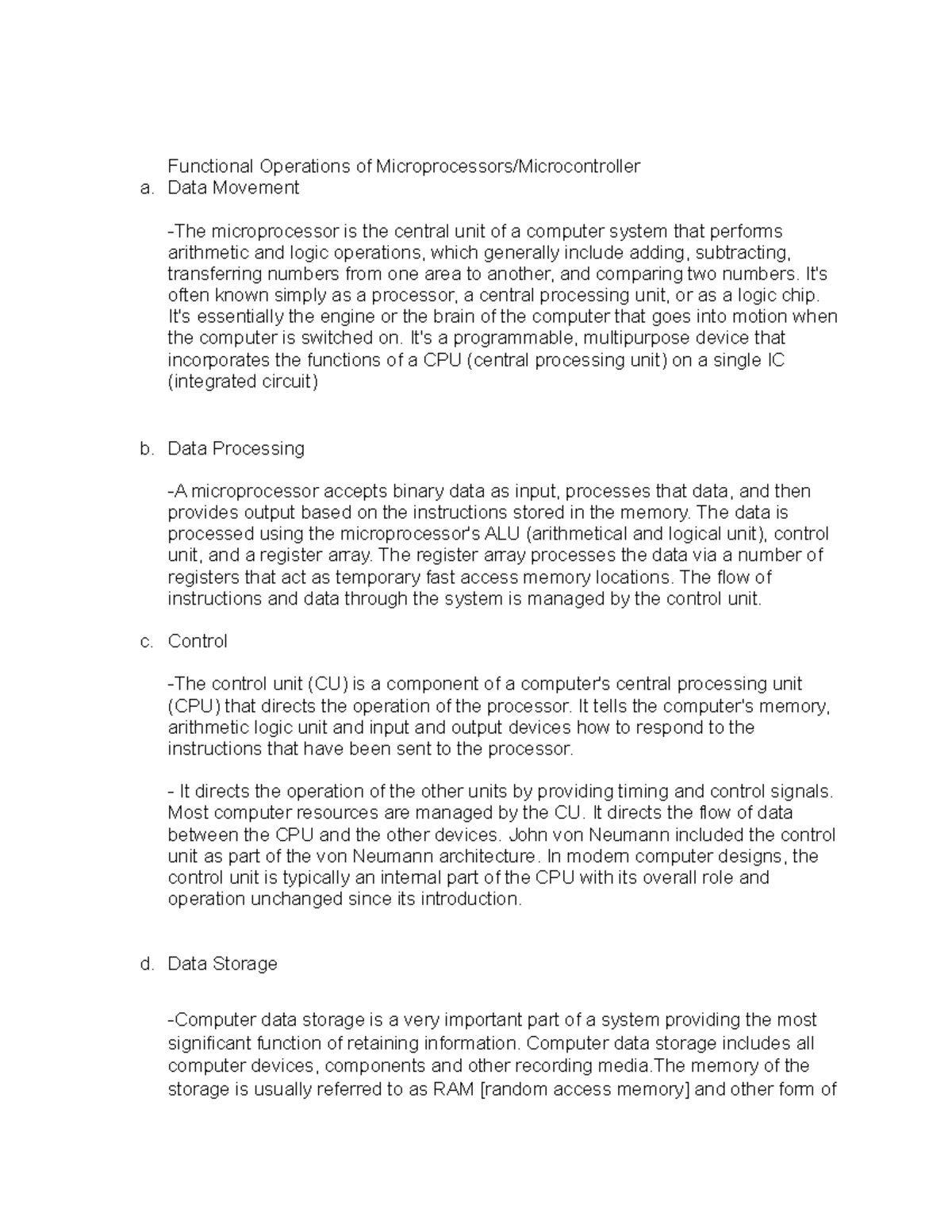 Functions of a Microcontroller - Functional Operations of Microprocessors/Microcontroller a ...
