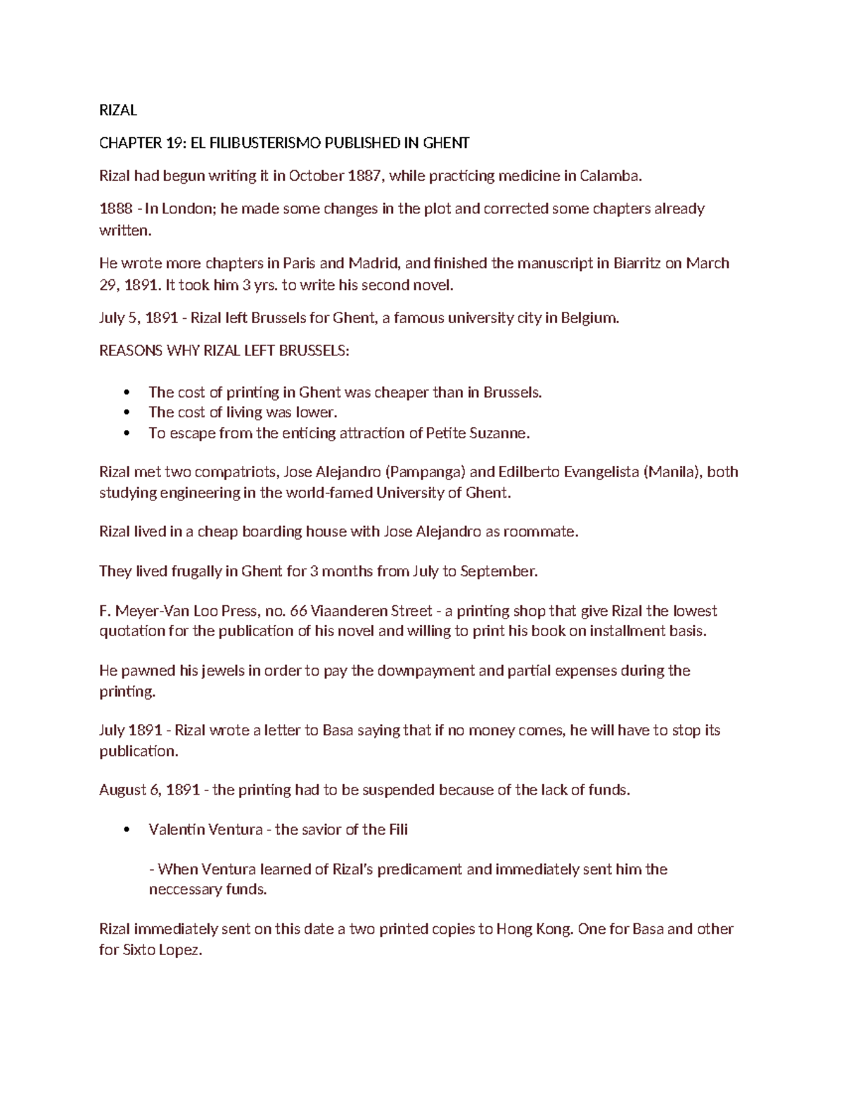 Rizal - Chapter 19 - RIZAL CHAPTER 19: EL FILIBUSTERISMO PUBLISHED IN ...