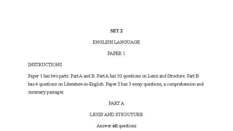 BECE English Language Sample SET 2: Paper 1 & 2 Instructions - Studocu