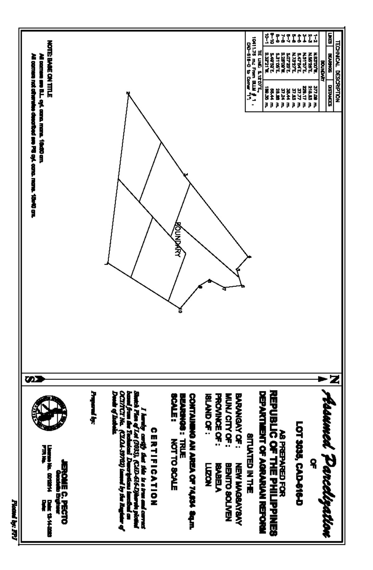 Sketch Plan for Lot 3035: Technical Details and Dimensions - Studocu