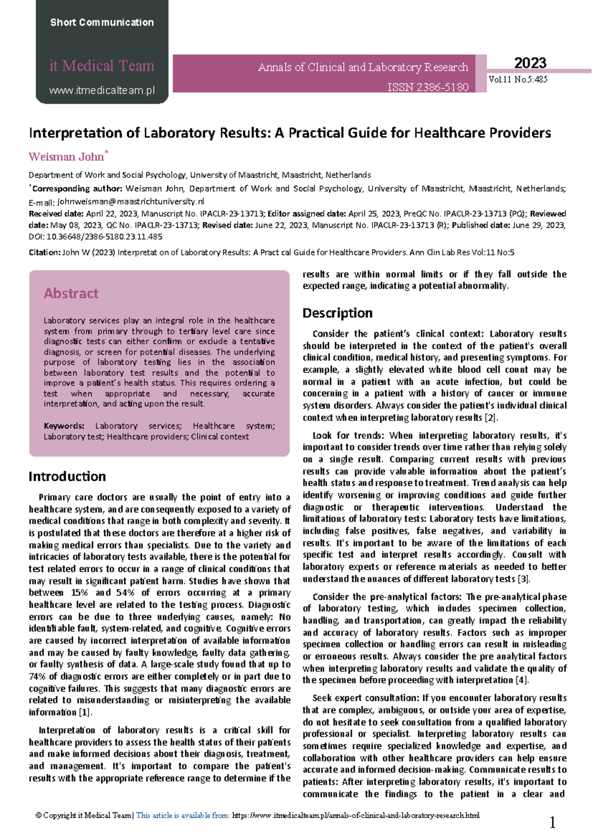 Interpretation of Lab Results: A Practical Guide for Healthcare ...