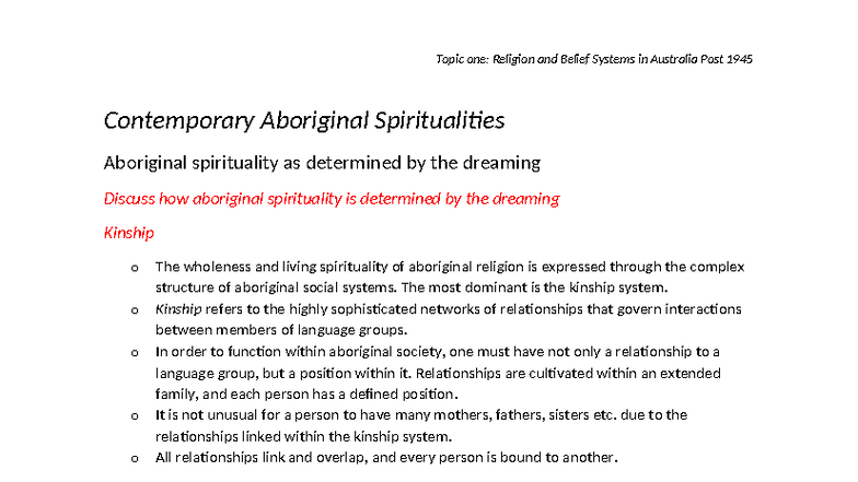 Contemporary Aboriginal Spiritualities notes - Contemporary Aboriginal ...