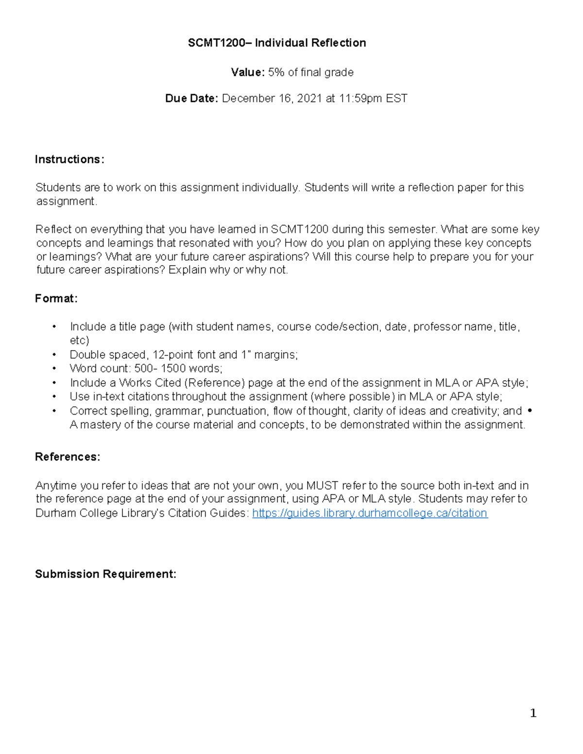 SCMT1200- Individual Reflection Assignment - SCMT1200– Individual ...