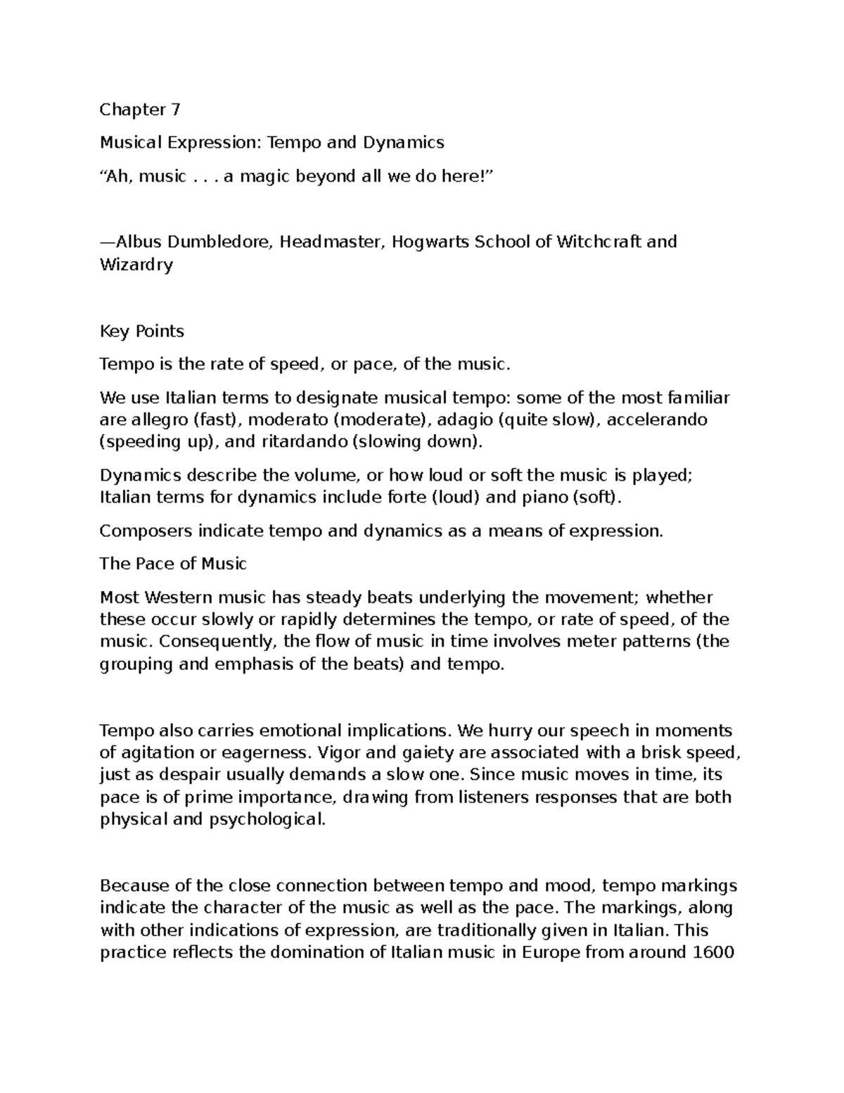 Chapter 7: Musical Expression - Tempo & Dynamics (MUS 101) - Studocu