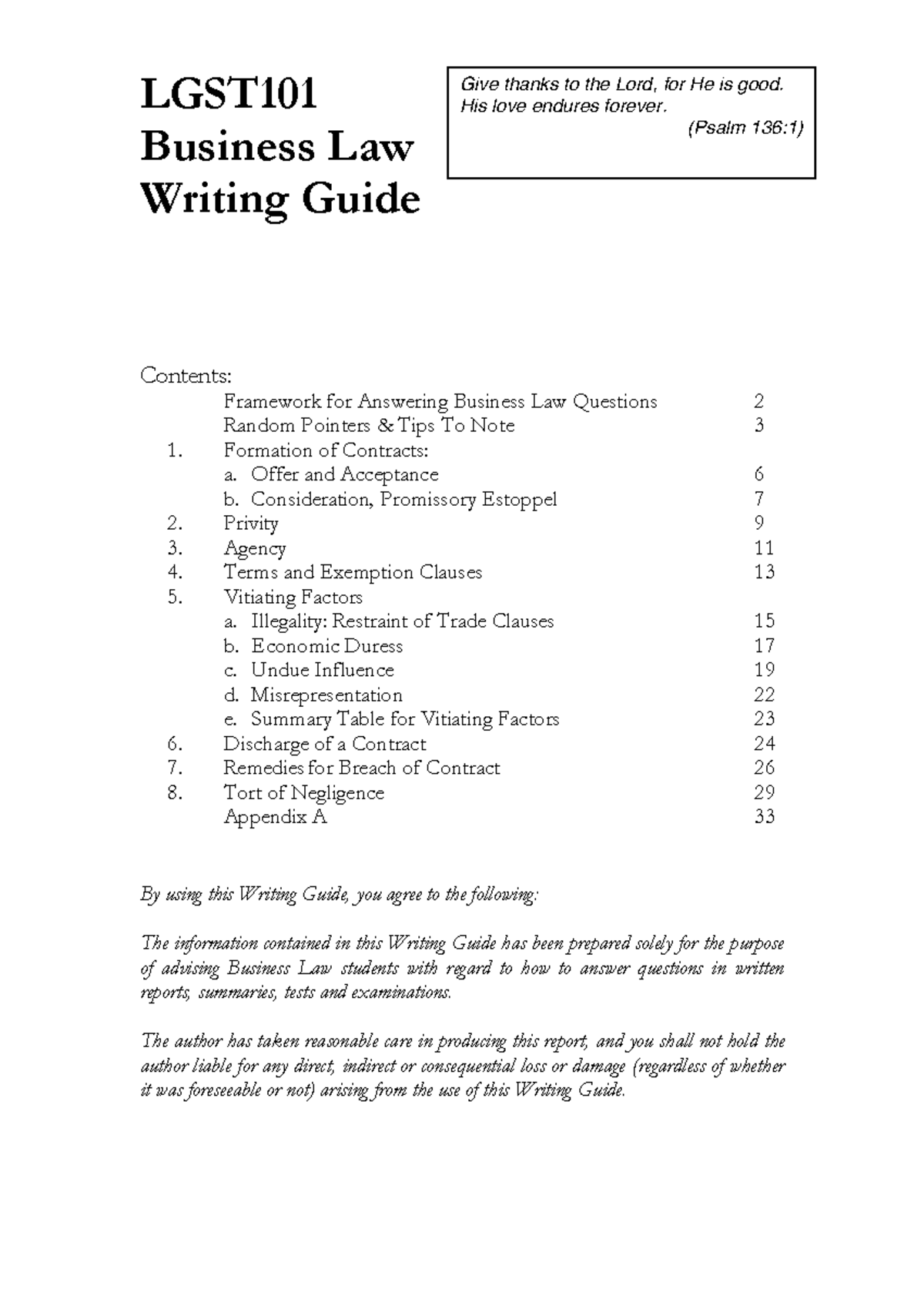 LGST101 Business Law Writing Guide and Framework for Exams - Studocu