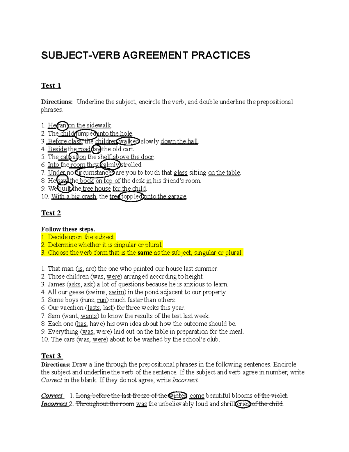 Subject-Verb Agreement Practices Test Series 1-10 - Studocu