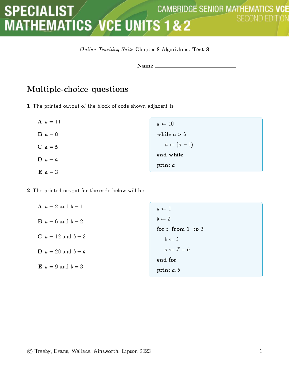 Chapter 8 Algorithms: Test 3 Review and Solutions - Studocu