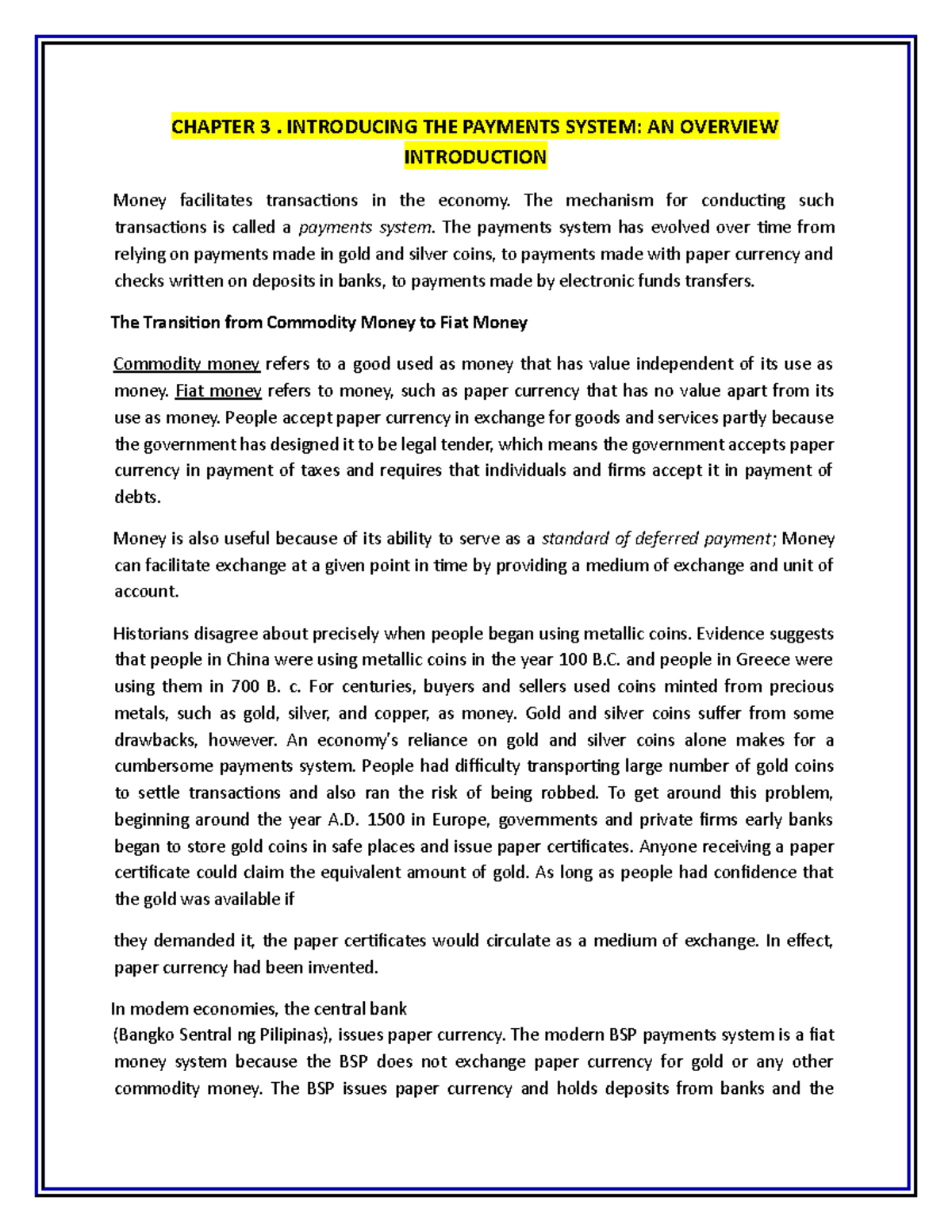 CH 3: Overview of the Payments System and Its Evolution - Studocu