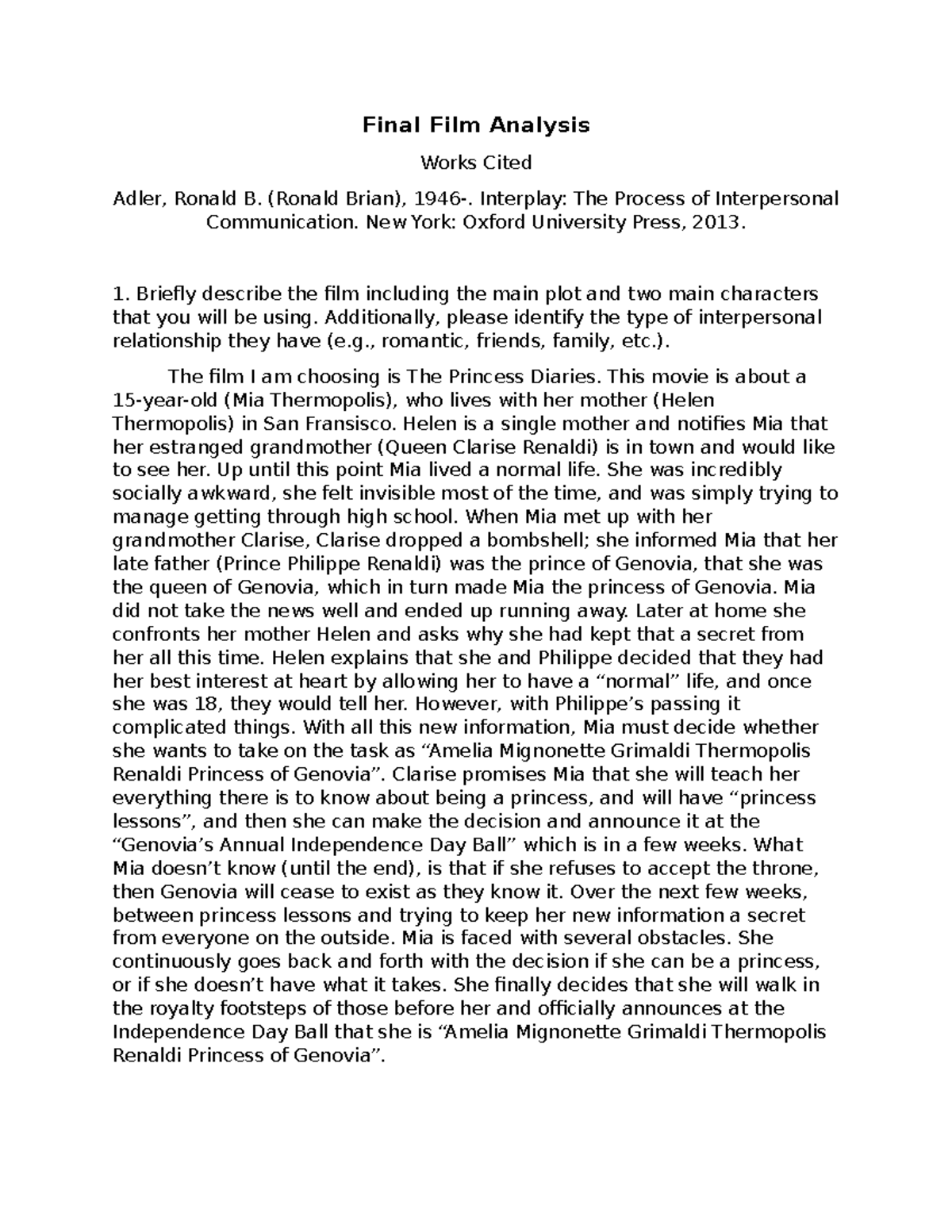 Final Film Analysis: Interpersonal Communication in The Princess ...
