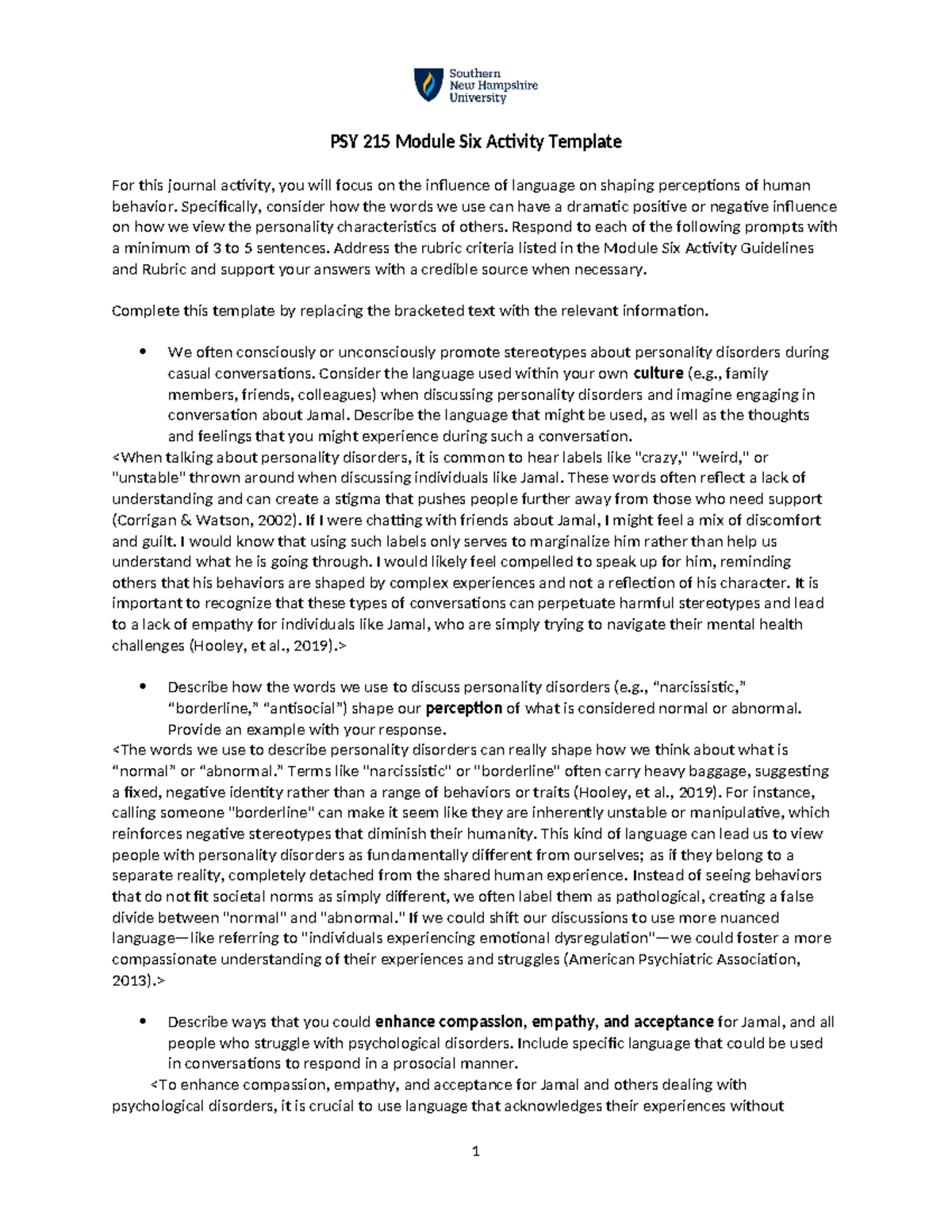 PSY 215 Module Six Activity Template - PSY 215 Module Six Activity ...