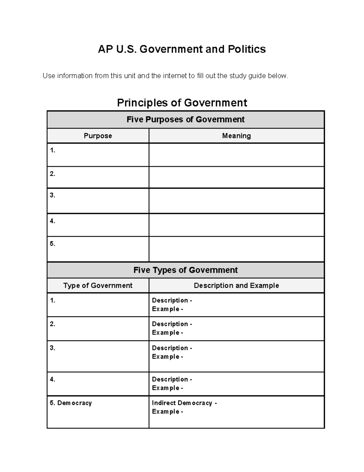 Section 1 Study Guide-1 - AP U. Government and Politics Use information ...