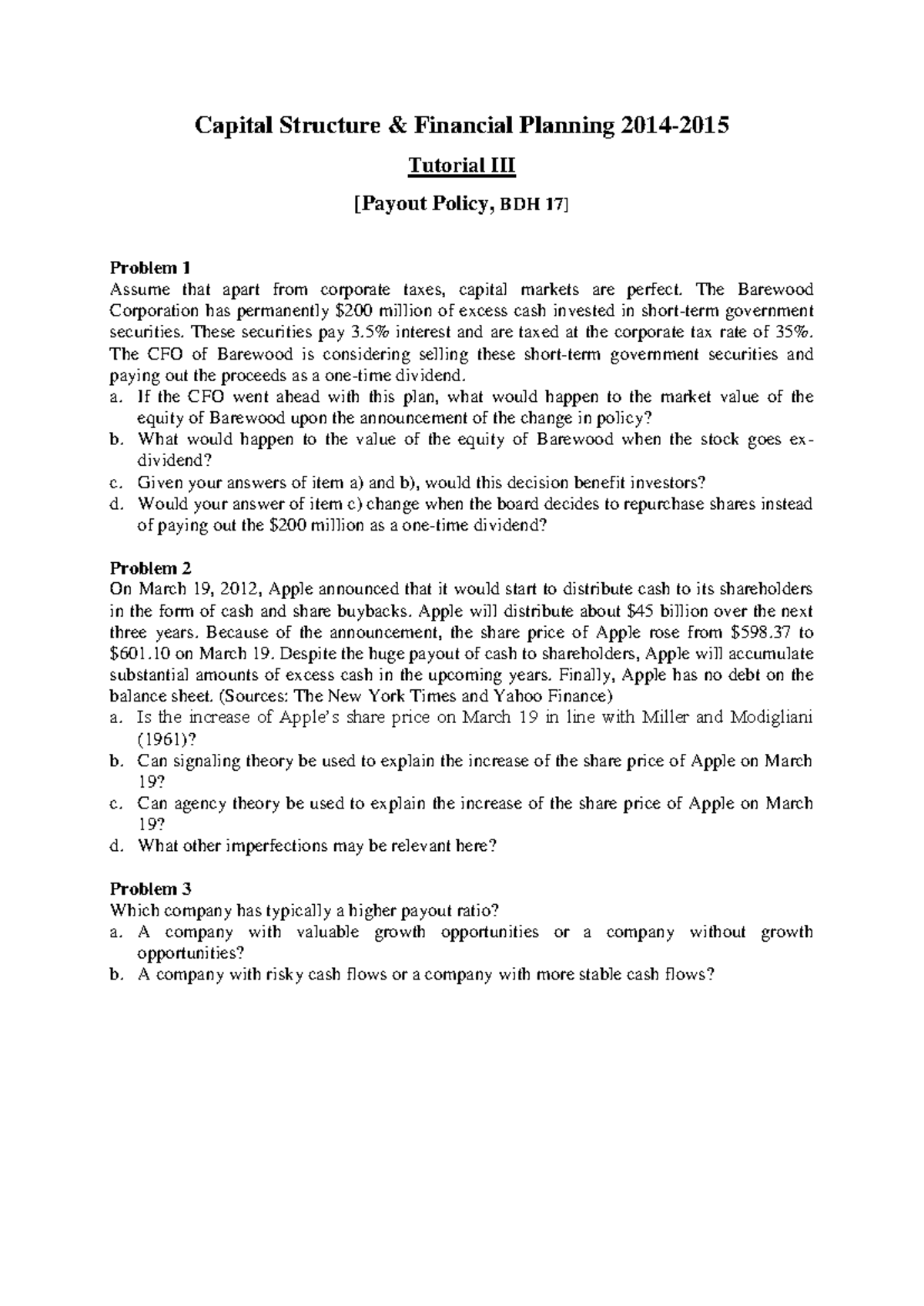 Practical, CS&FP, Tutorial 3 - Capital Structure & Financial Planning ...