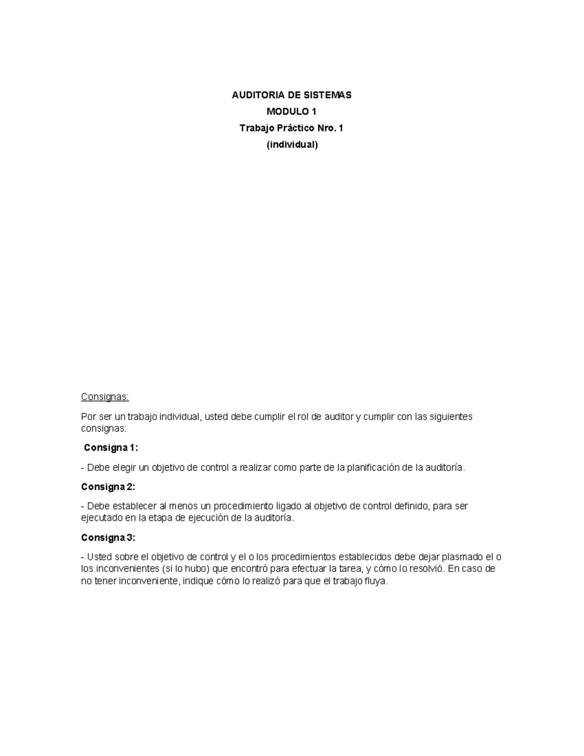 TP1 AUDITORIA DE SISTEMAS: Trabajo Práctico Individual - Studocu