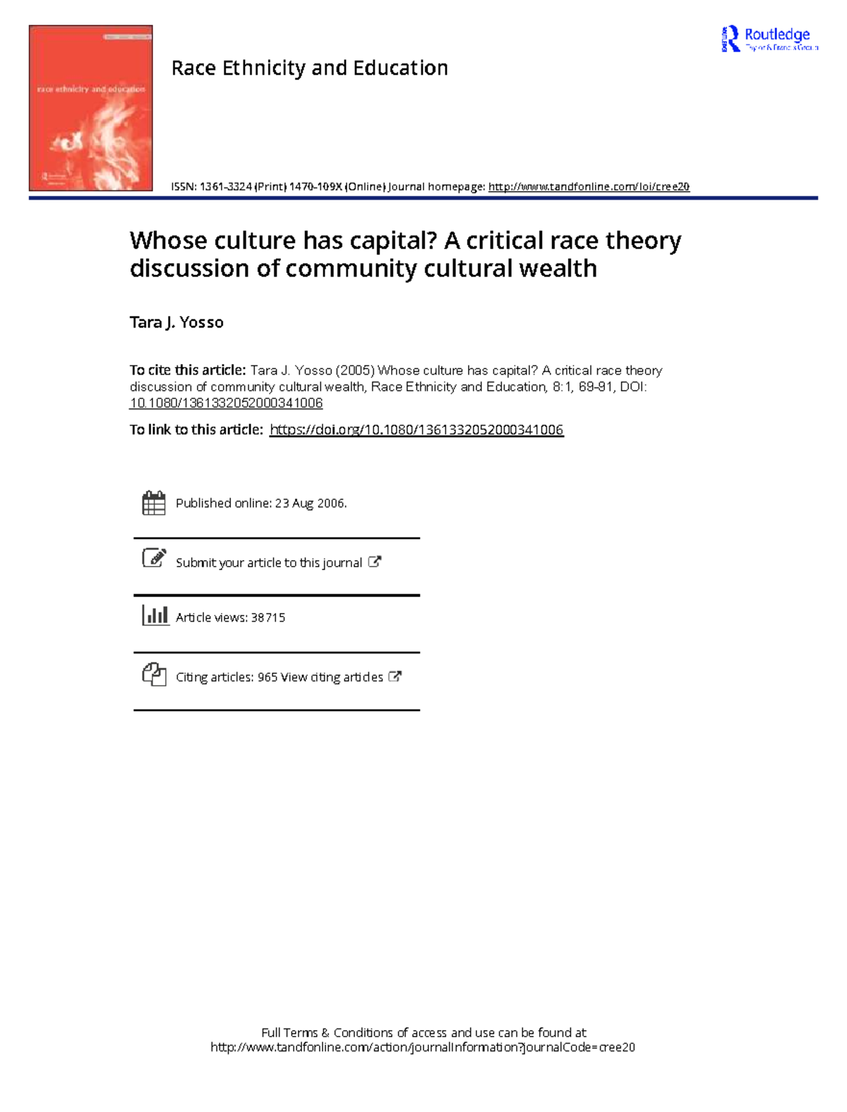 CREE080105: Whose Culture Has Capital? A CRT Perspective on Community ...