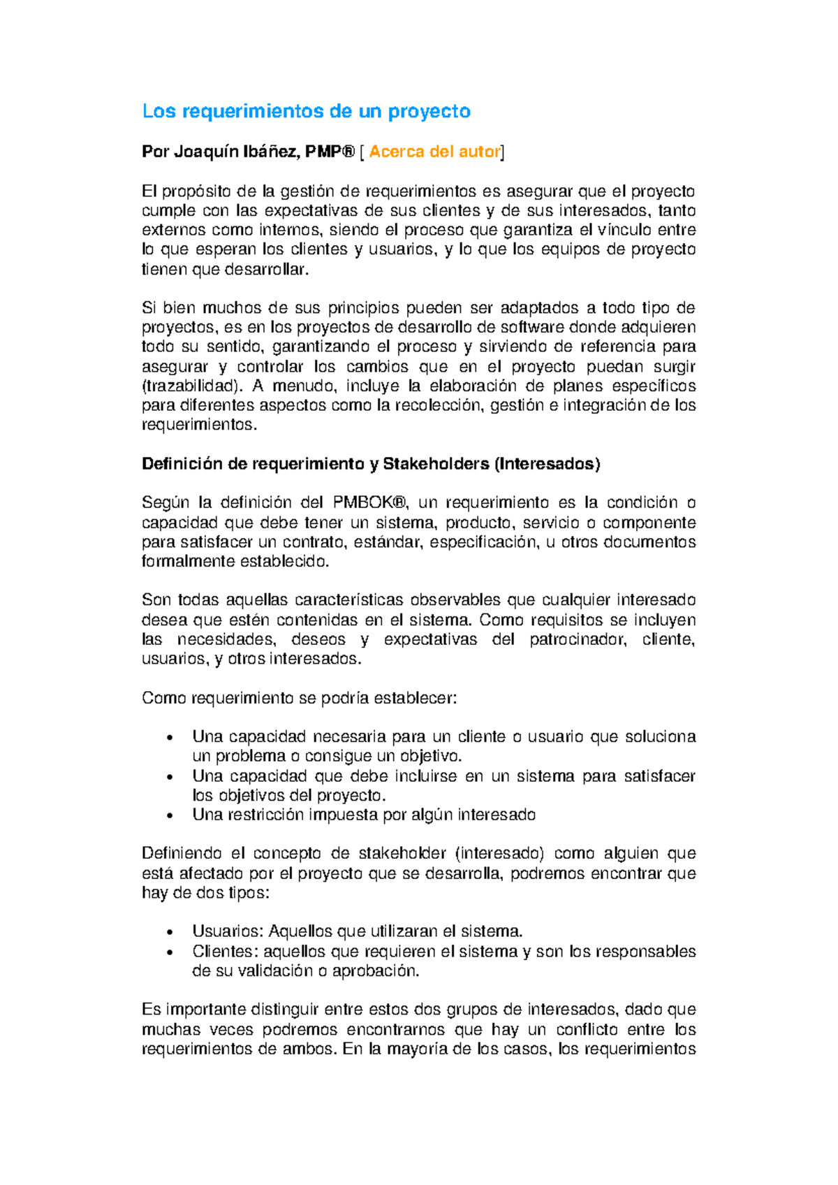 Requerimientos de Proyecto: Gestión y Stakeholders en Desarrollo - Studocu