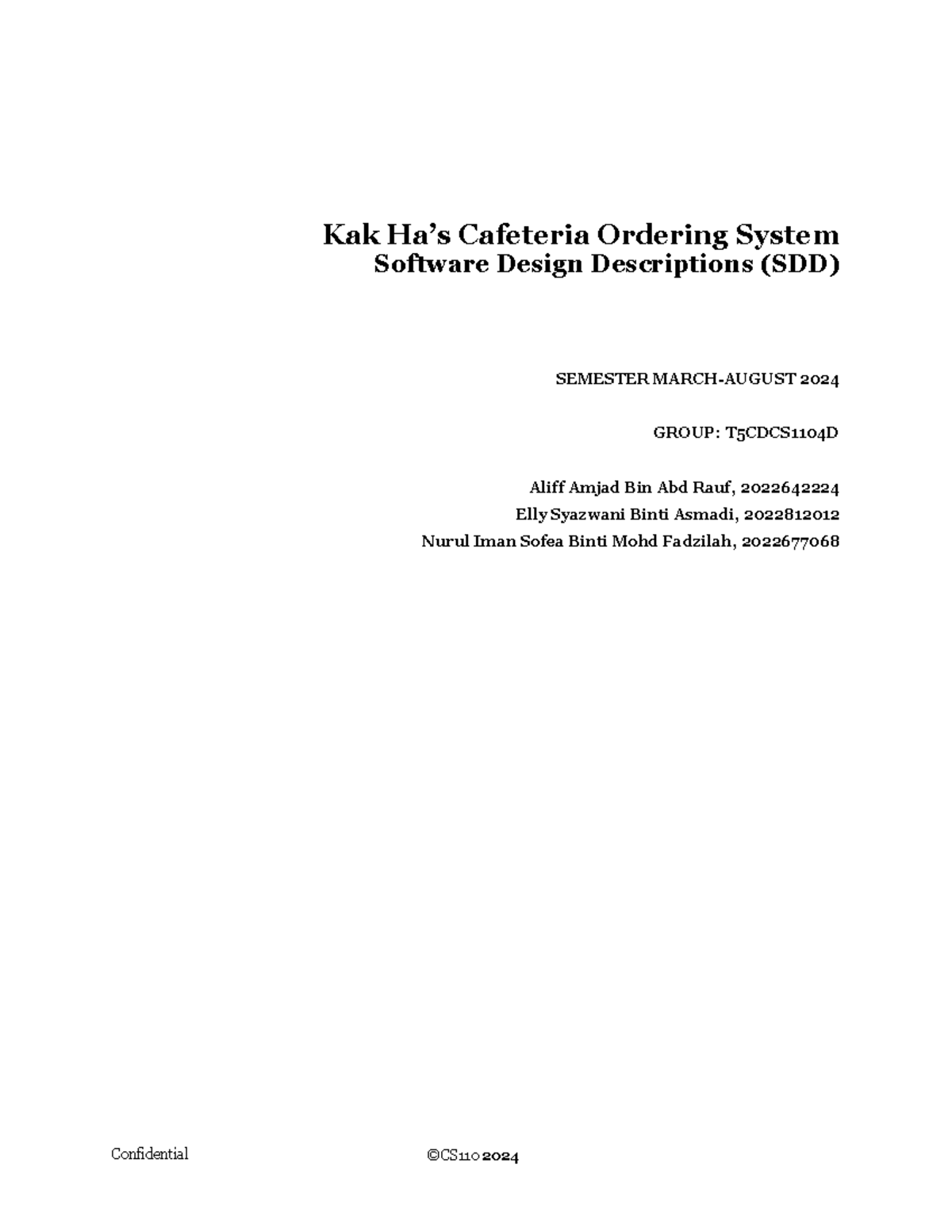 Kak Cafeteria Ordering System Software Design Document (SDD) CS110 2024 - Studocu