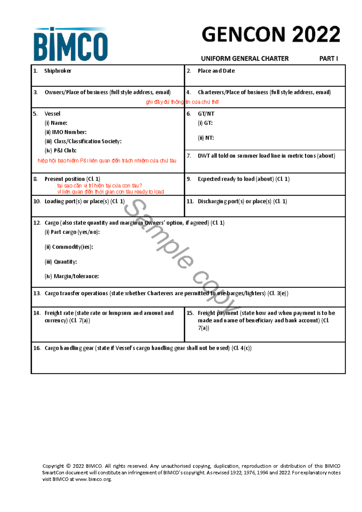Gencon 2022 Sample Charter Party Document - Studocu