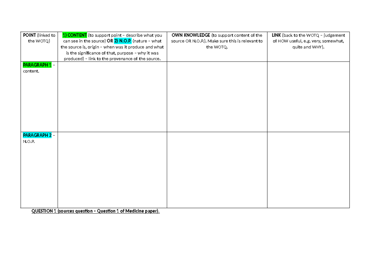 Essay Plan Template for WOTQ Analysis (Djdj) - Studocu