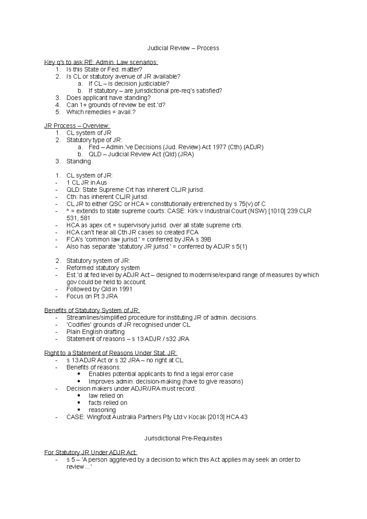 LLH206 Wk 2 Lecture Notes: Overview of Judicial Review Process - Studocu