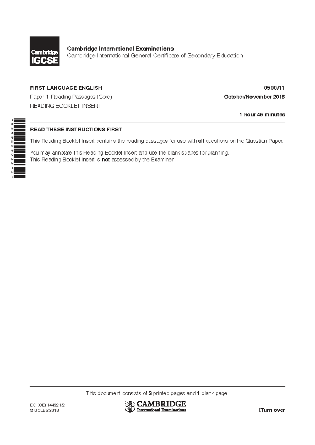 CIE IGCSE FIRST LANGUAGE ENGLISH Paper 1 Reading Passage: Machu Picchu ...