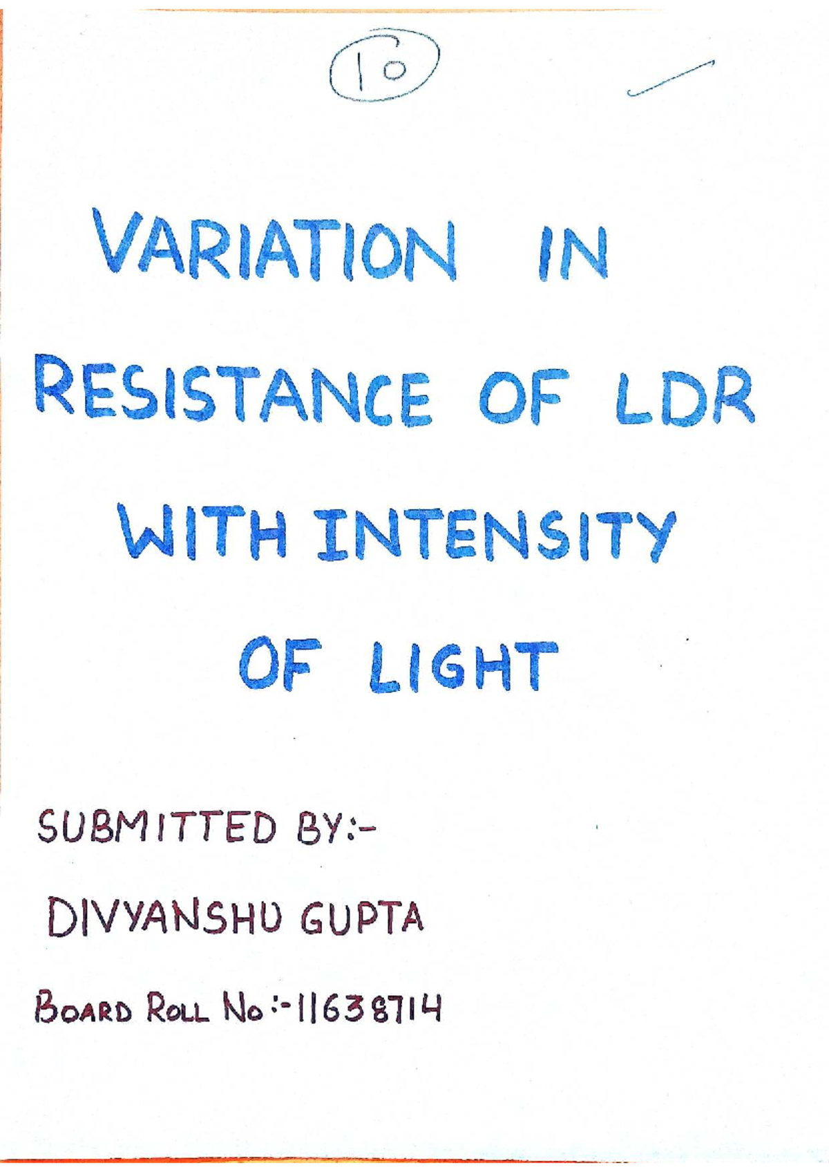 Variation in Resistance of LDR with Light Intensity - Project PHYS-12 ...