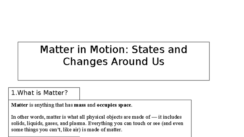 Matter in Motion: States & Changes (Proyecto Science) - Studocu