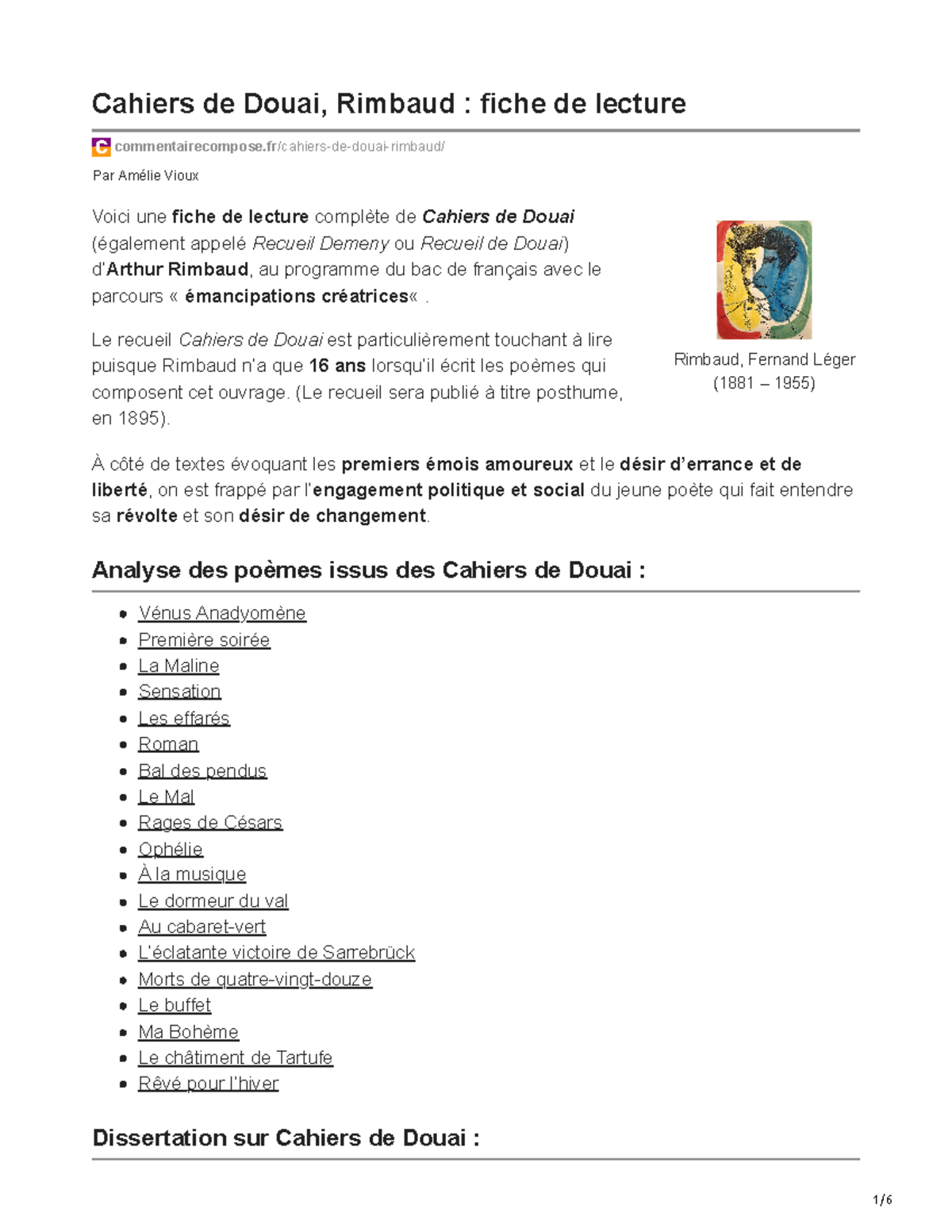 Cahiers de Douai : Lecture & Analyse des Poèmes de Rimbaud - Studocu