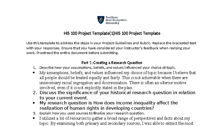 HIS 100 Project Template: Exploring Historical Context and Bias - Studocu