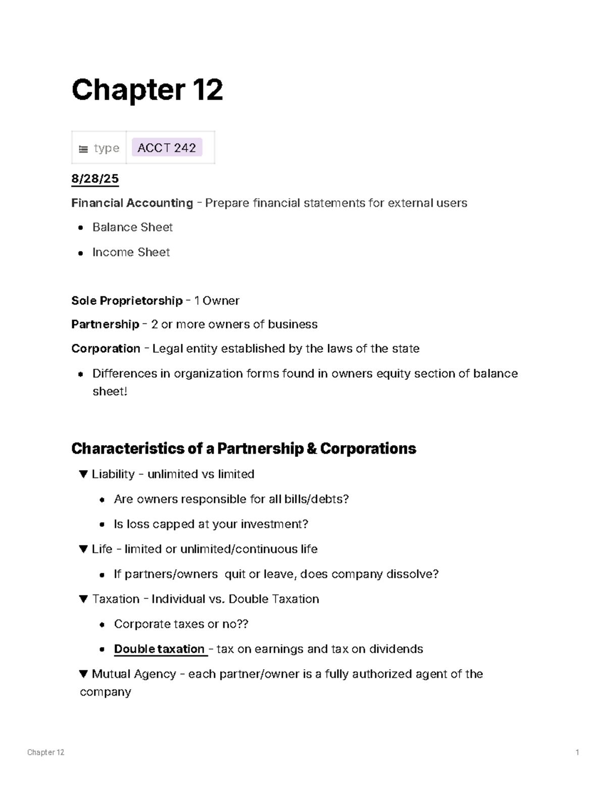 Financial Accounting Chapter 12: Partnerships & Corporations (ACCT 242 ...