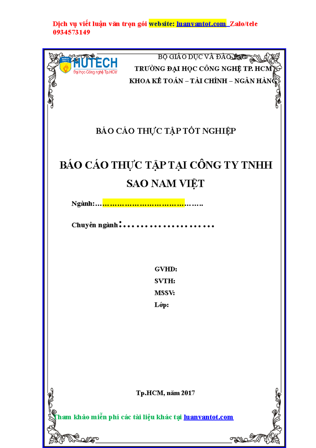 Báo Cáo Thực Tập Tại Công Ty Dây Cáp Điện - 0934573149 BỘ GIÁO DỤC VÀ ...