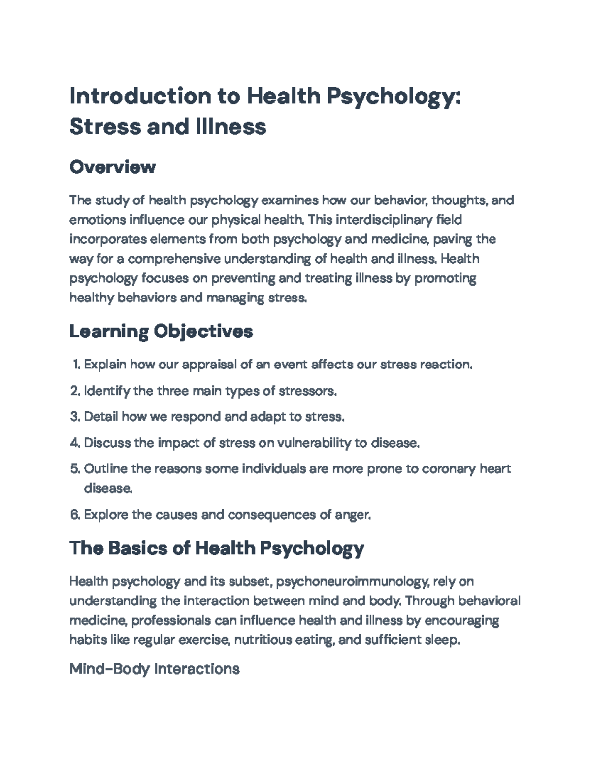 Health Psychology: Stress Management and Its Effects on Illness ...