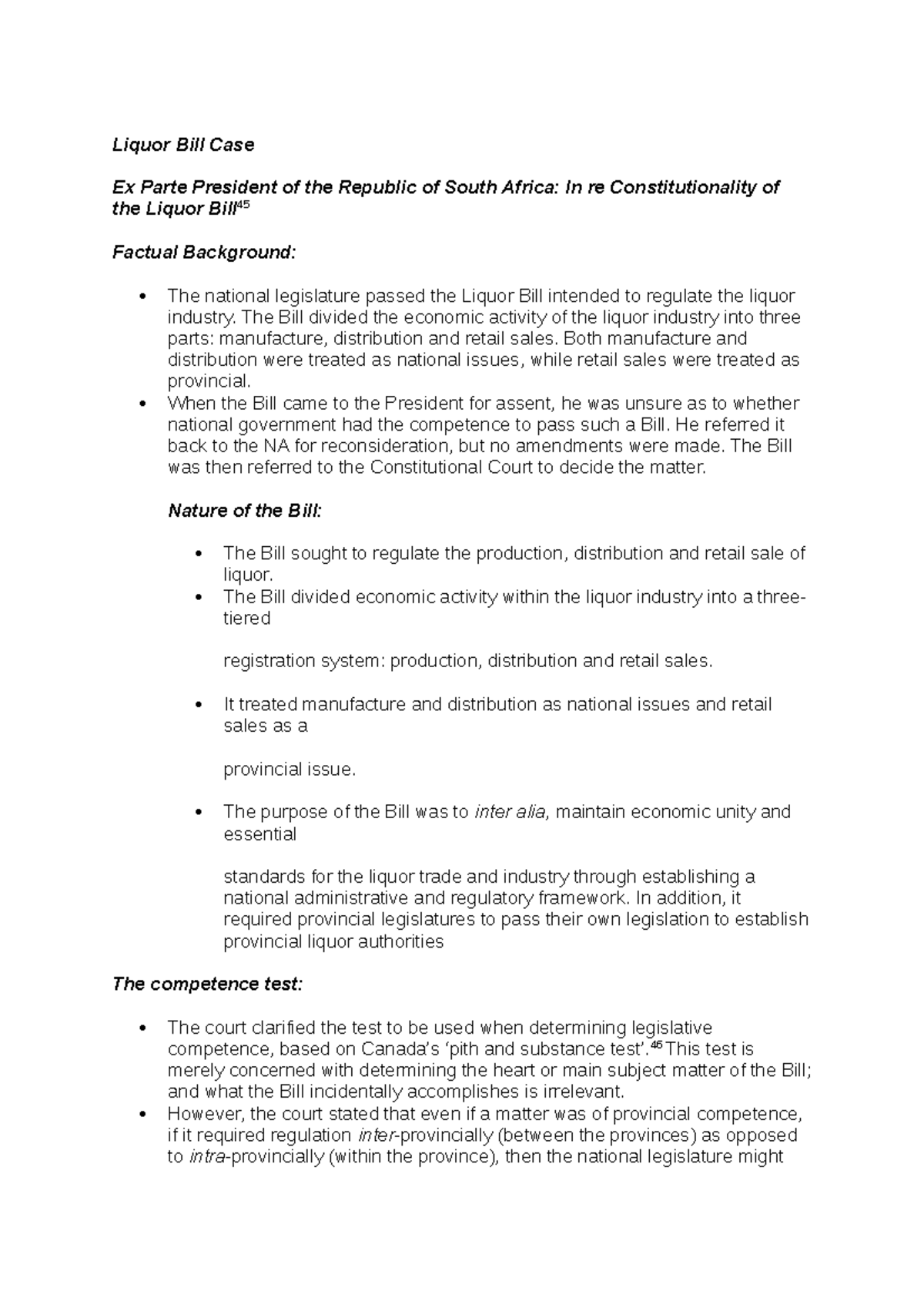 Liquor Bill Case Study: Constitutional Review and Legislative ...