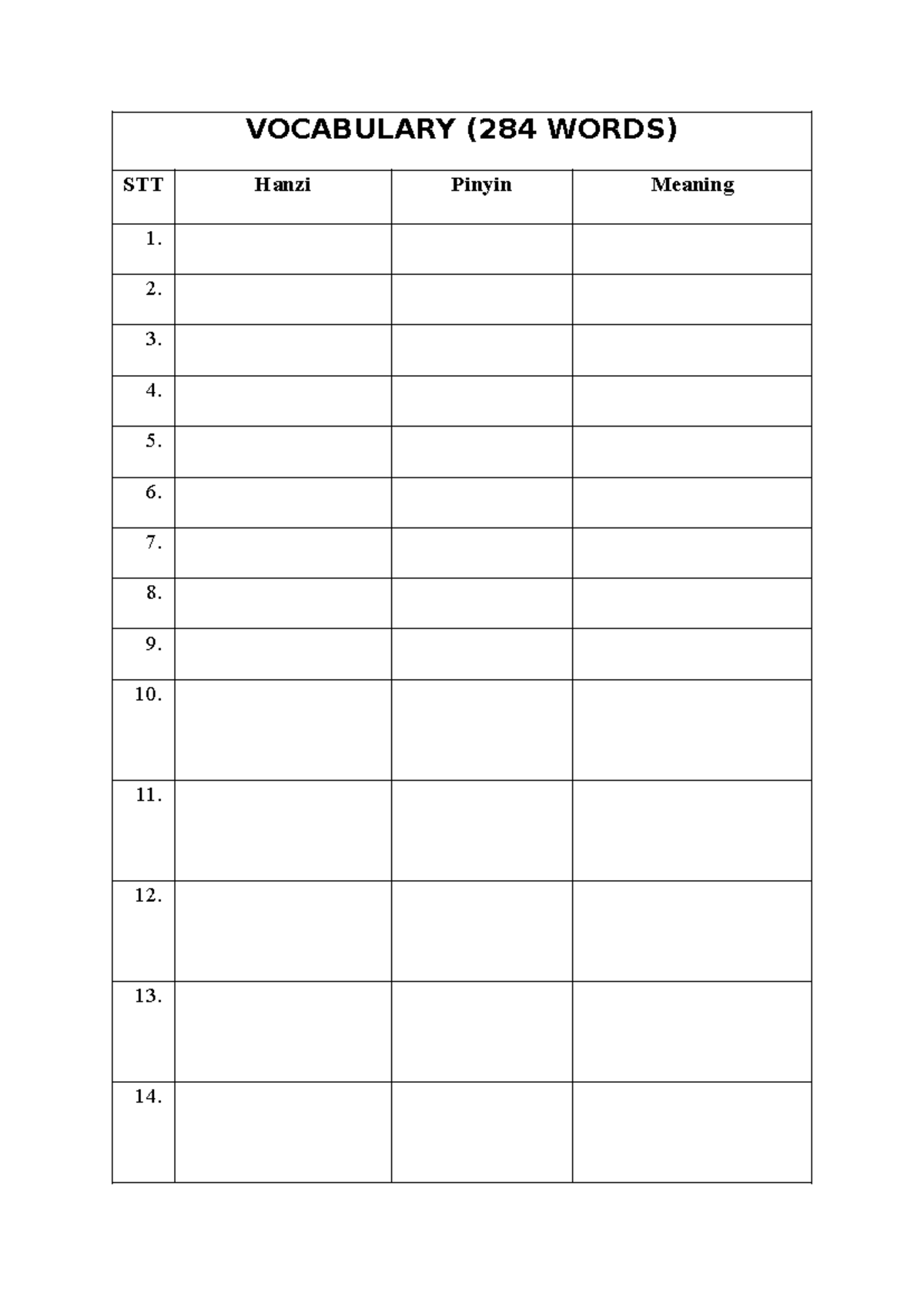 Vocabulary List (284 Words) - DAACFF - Studocu