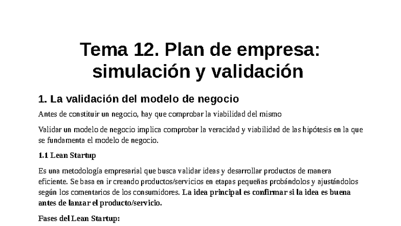 Economía Tema 12: Plan de Empresa y Validación del Modelo de Negocio ...