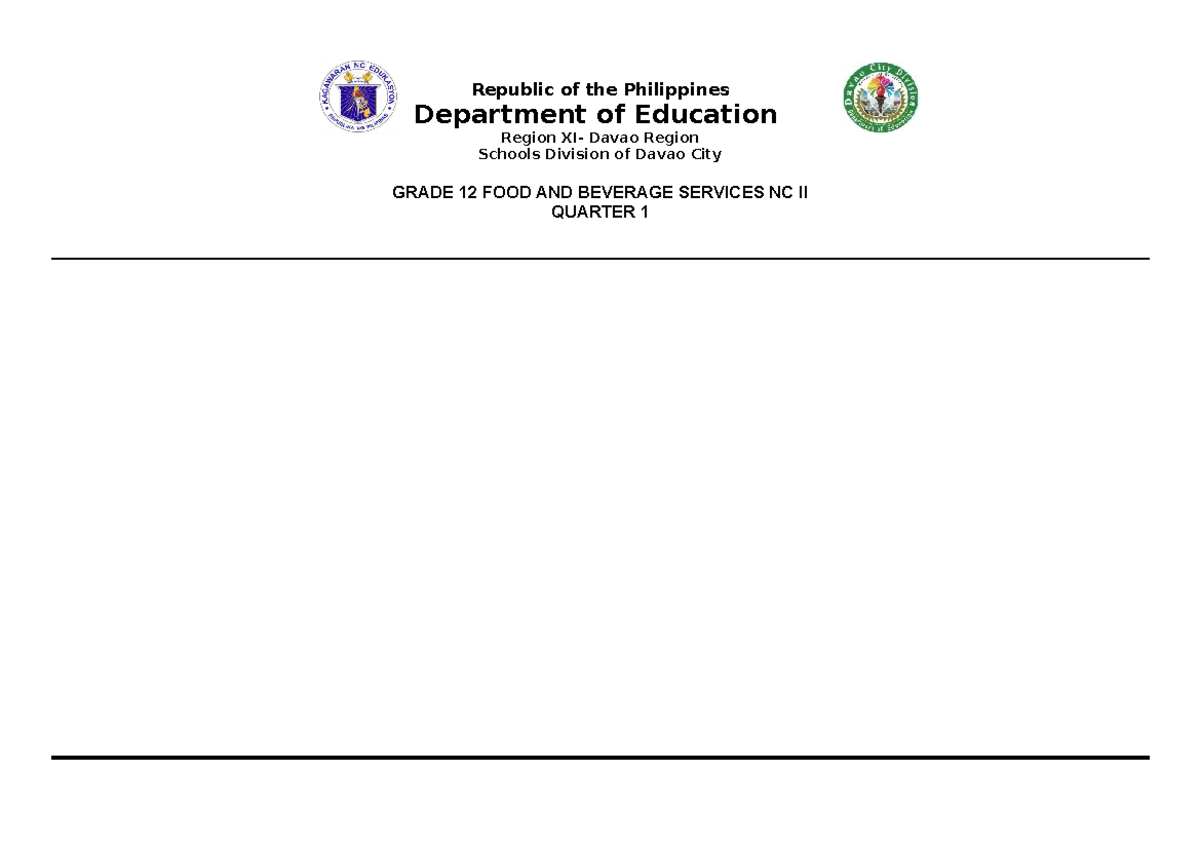 Budget of Work Template for Q1 - G12 FBS NC II 2023 - Studocu
