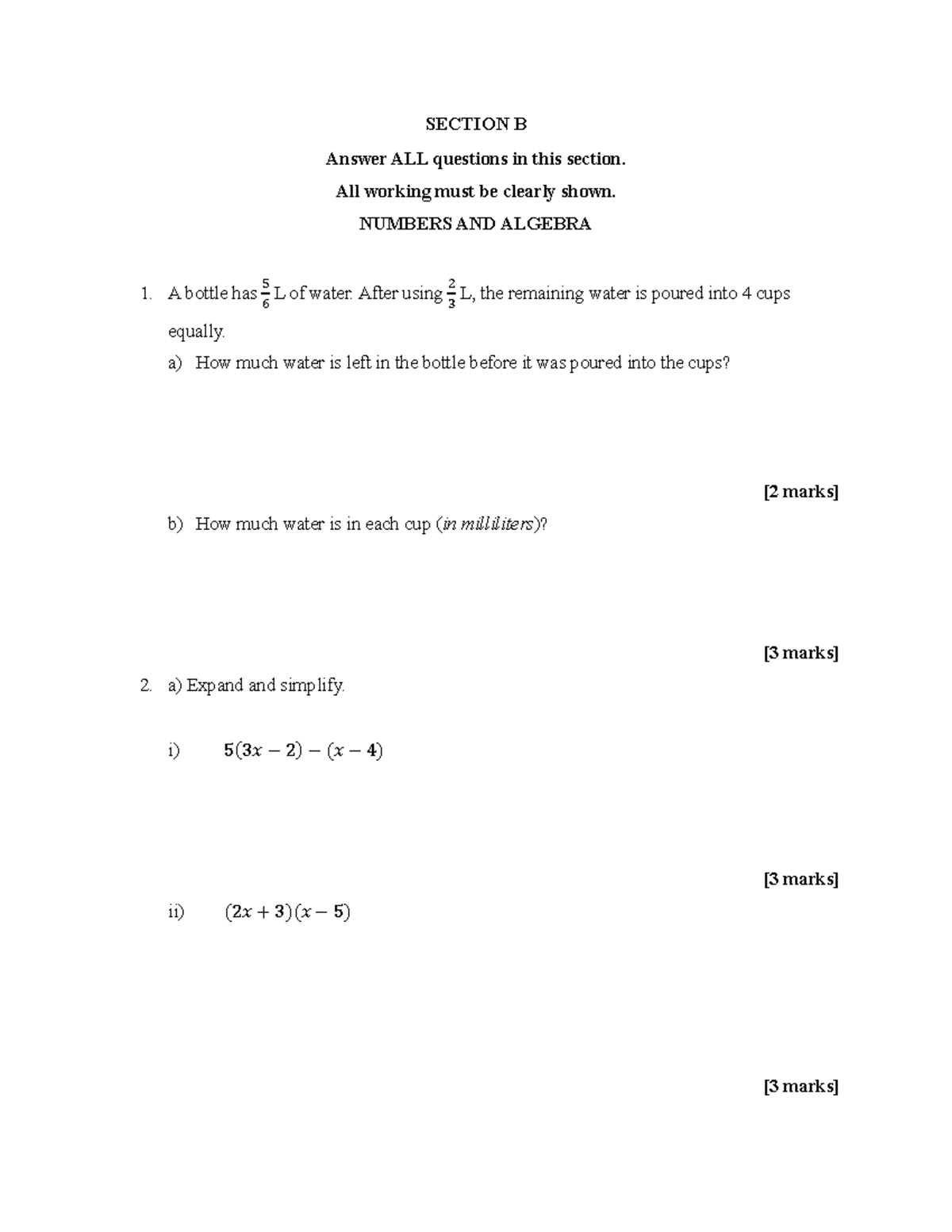 MOCK EXAMINATION: NUMBERS, ALGEBRA & GEOMETRY (SECTION B) - Studocu