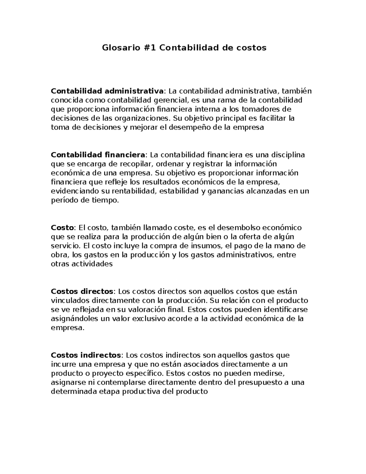 Glosario #1: Términos Clave en Contabilidad de Costos - Studocu