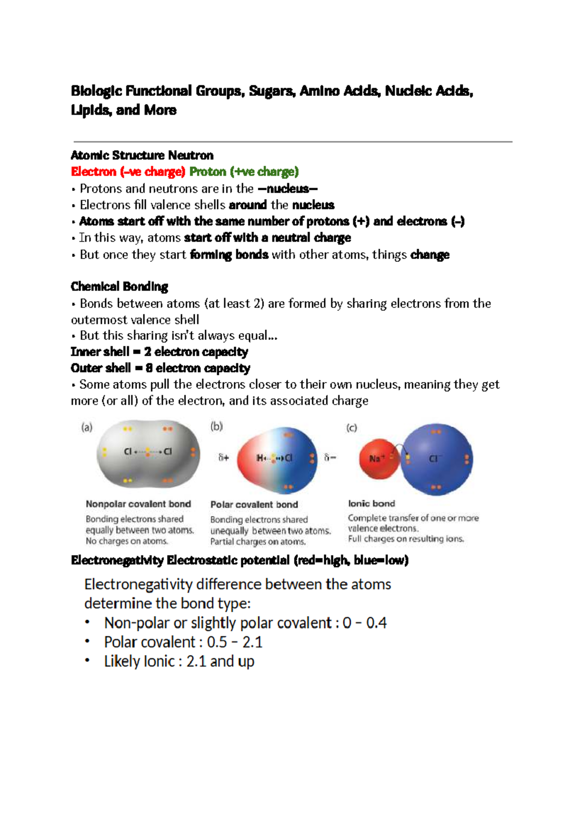 Biochem - Lecture 1: Functional Groups, Bonds, and Molecular Structures ...