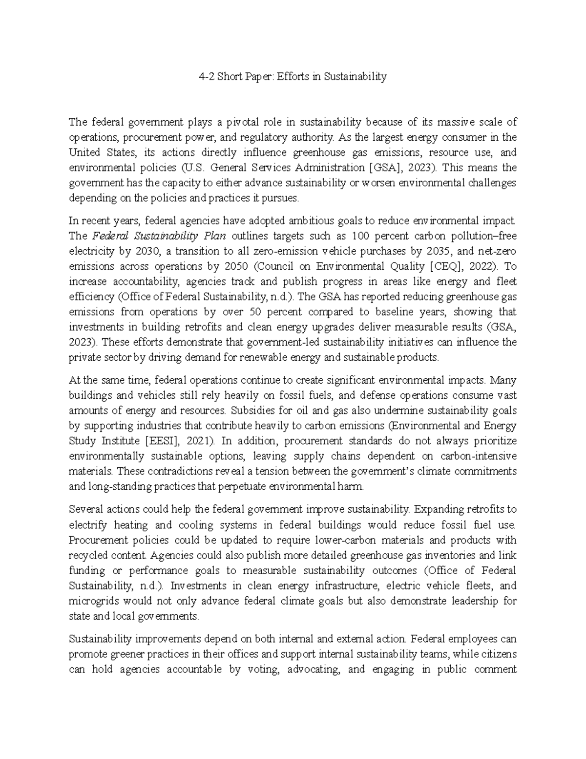 4-2 Short Paper: Federal Government's Role in Sustainability Efforts ...
