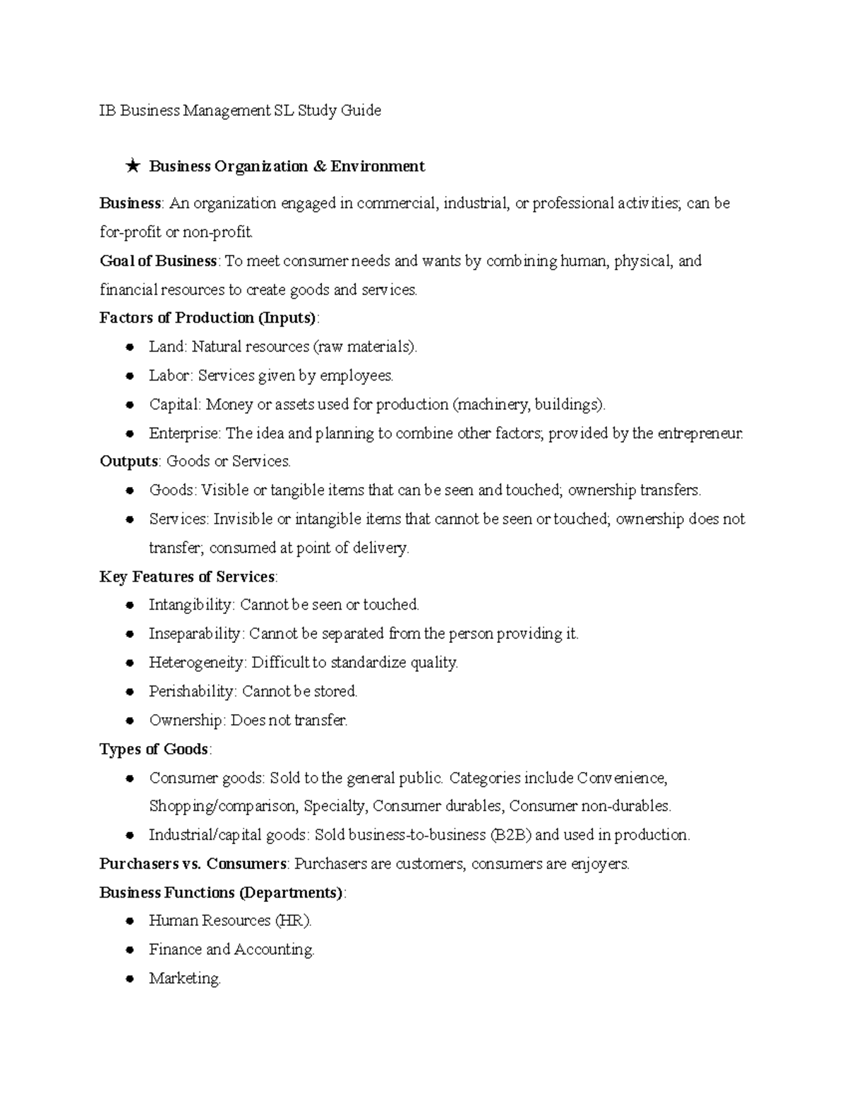 IB Business Management SL Comprehensive Study Guide: Key Concepts ...
