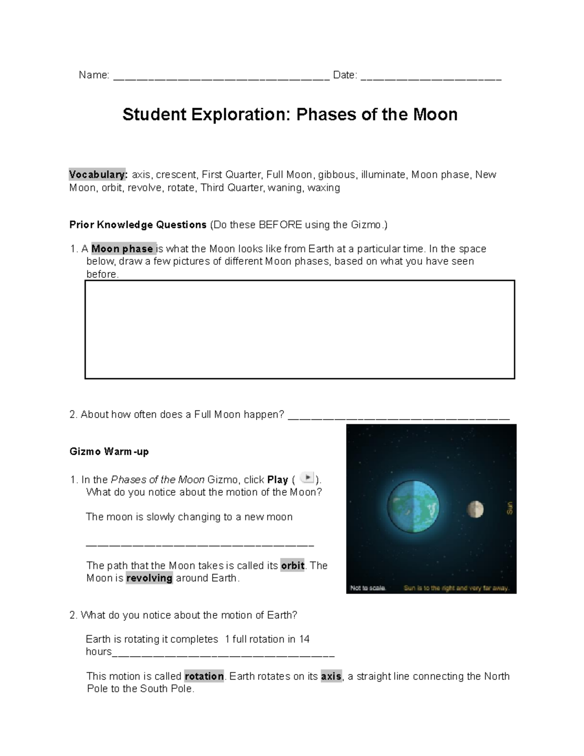S - Student Exploration: Phases of the Moon (2019) - Studocu
