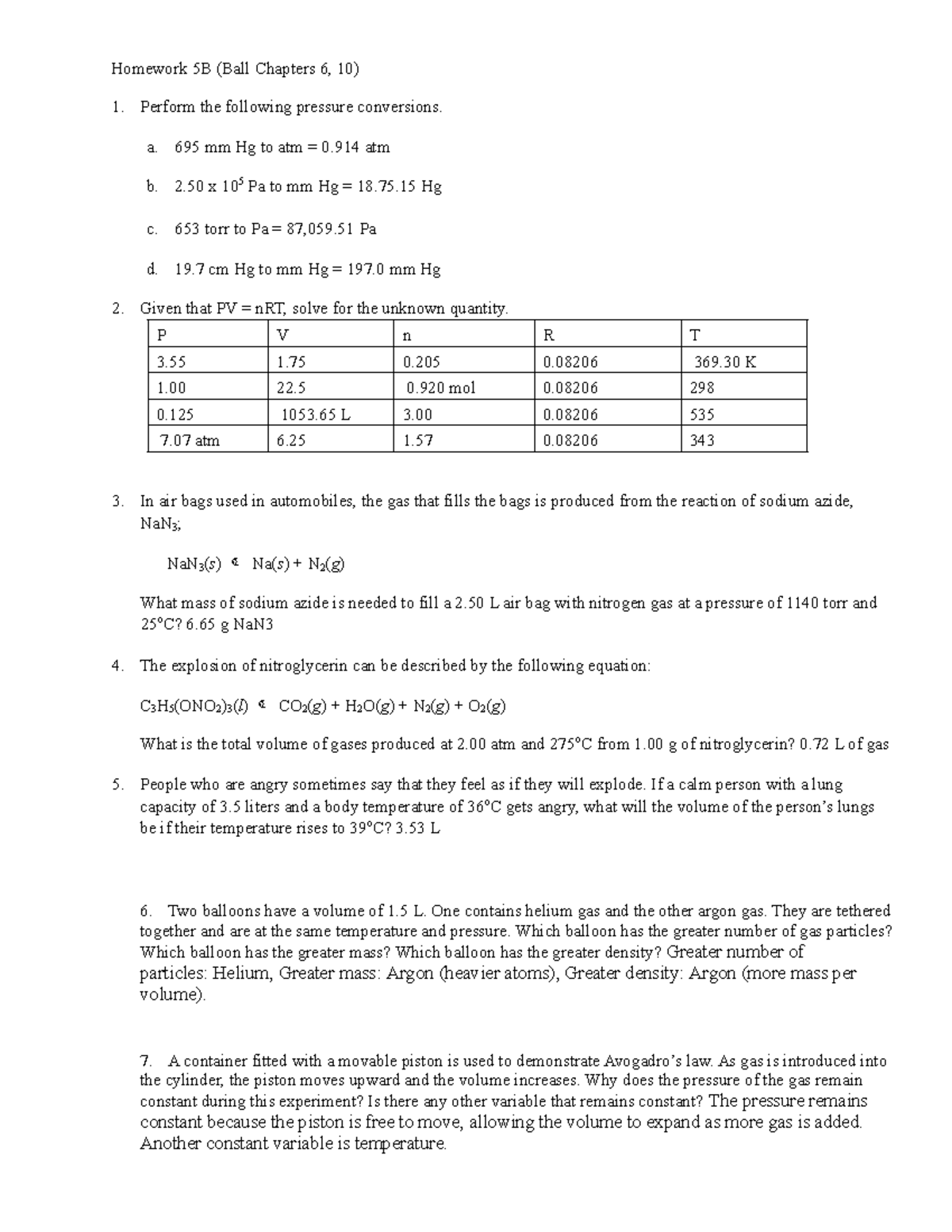 HW for Chapters 6, 10, 13, 14: Pressure Conversions & Gas Laws - Studocu